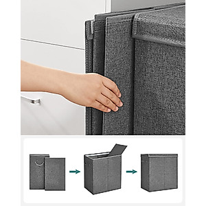 SONGMICS 37.5 Gal. Foldable Laundry Basket with 2 Compartments, Magnetic Lid and Handles, Removable Liner Bag, Dark Gray
