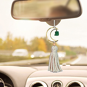 BOHO GARDEN Crystal Hanging Car Charm - Raw Amazonite - Brass Moon, Healing Crystal Accessories, Rearview Mirror Decorations - Self-Love, Honesty, Clarity, Energy