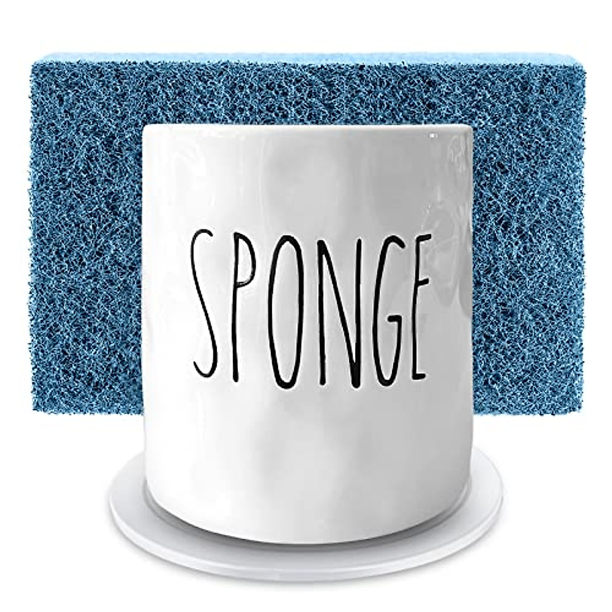 ASAMKING Sponge Holder Caddy, White Sponge Holder for Kitchen Sink,Farmhouse Sink Sponge Holder, Ceramic Porcelain Cup for Sponges,Sponge Warm Home ，Milky White.