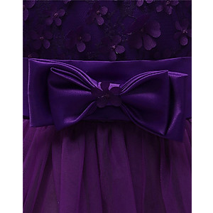 Pageant Dresses for Girls 7-16 Special Occasion Tops Sleeveless Knee Length Little Girl Dresses Size 5 6 for Wedding Party Princess Pageant Elegant Lace Tutu Tulle Ball Gown (Dark Purple, 8)