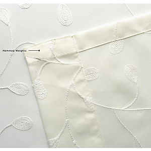 MIUCO Floral Embroidered Semi Sheer Curtains Faux Linen Grommet Curtains for Girls Room 52 x 84 Inch Set of 2, Off White