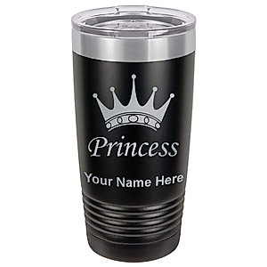 LaserGram 20oz Vacuum Insulated Tumbler Mug, Princess Crown, Personalized Engraving Included (Black)