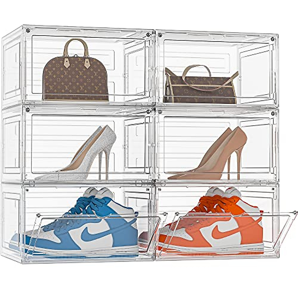 HOMIDEC Shoe Storage, 6 Pack Shoe Organizer, Shoe Boxes Clear Plastic Stackable, Closet Organizers and Storage for Display Sneakers, Heels, Purse, Collectibles, Makeup