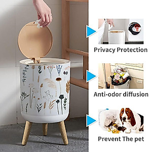 Small Trash Can with Lid for Bathroom Kitchen Office Diaper set boho plants Beautiful wild flowers Collection floral elements Bedroom Garbage Trash Bin Dog Proof Waste Basket Cute Decorative