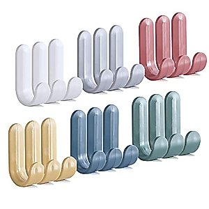 18Pcs Plastic Adhesive Hooks, Fashion Color Wall/Door Hanger for Hanging Coat Clothes, Hats, Ladies Bags, Purses, Keys, Towels