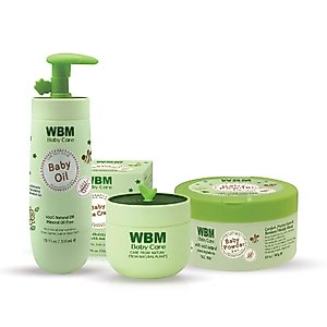 WBM Care Baby Care Gift Set with Baby Oil,Baby Powder and Face Cream - Essentials Skin Care Products,Baby & Mommy Gift Set, 3 Items