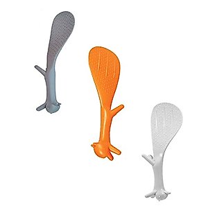 3 Piece Non-stick Rice Spoon Fashion Rice Cooker Dishes Filled Scoop Shovel Creative Household Kitchen Tools,Lovely Squirrel Shape Standing Spoon (Gray，White，Orange)