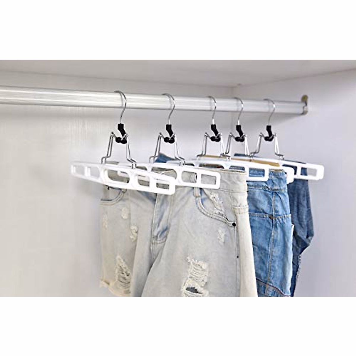 Premium Skirt Hangers 10-Pack - Thin Space-Saving Skirt Hanger Set with Clamp, Pant Hanger 10-Piece Set, Shorts Hangers with Heavy-Duty Locking Clasp, Multipurpose Quality Jean Hangers Set (White, 10)