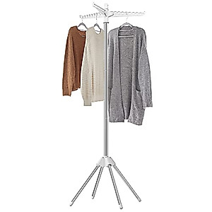 SONGMICS Clothes Drying Rack, 59.6 Inches High Folding Laundry Drying Rack with 3 Rotatable Arms for Hangers, 4 Legs, Stainless Steel, for 27 Pieces of Clothes, White and Silver ULLR510W01