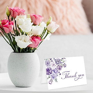 Whaline 24Pcs Lavender Floral Thank You Cards with Envelopes and Stickers Purple Floral Greeting Cards Elegant Flower Blank Note Cards for Party Supplies