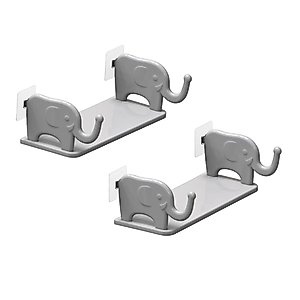 CURTEK 2 Pack Floating Wall Shelves Small Bluetooth Speakers Wall Stents Display Shelf No Drill Wall-Mounted Storage Rack,for Bedroom Bathroom Living Room Kitchen Wall Decor and Storage,Grey
