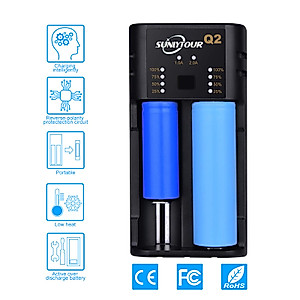 SUNLYTOUR 22650 20700 18650 Battery Charger,Dual USB Battery Charger for 26700 26650 26500 25500 22700 22500 18700 18500 18490 18350 17650 16650 16340(RCR123) 14650 14500 NiMH Ni-Cd Battery