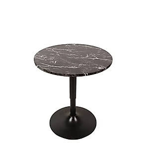MoNiBloom Round High Top Table Height-Adjustable Bar Table with Black Marble Texture Top and Black Base, Modern Style, Suitable for Home Kitchen Balcony
