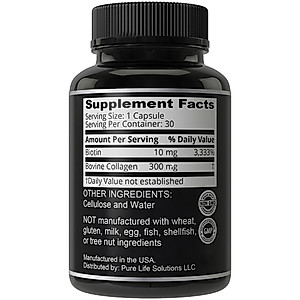 Biotin and Collagen Supplements - 10000mcg Biotin + Bovine Collagen Advanced 2-in-1 Hair Growth + Thickening Vitamins Complex. Capsules Supplement for Women, Men with Thinning Hair and Hair Loss