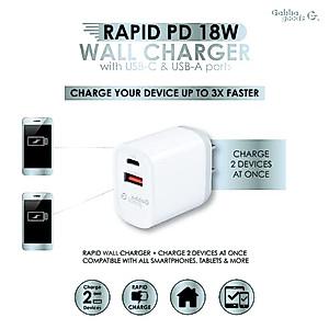 Gabba Goods 18W USB C Wall Charger, Dual Port Fast PD+Quick Charge 3.0 Block Plug Compatible with iPhone 13 12 11 Pro Max SE/XR/X iPad,USB C Power Adapter for iPhone 13/12 13 Pro Max 13 Mini 18 watts