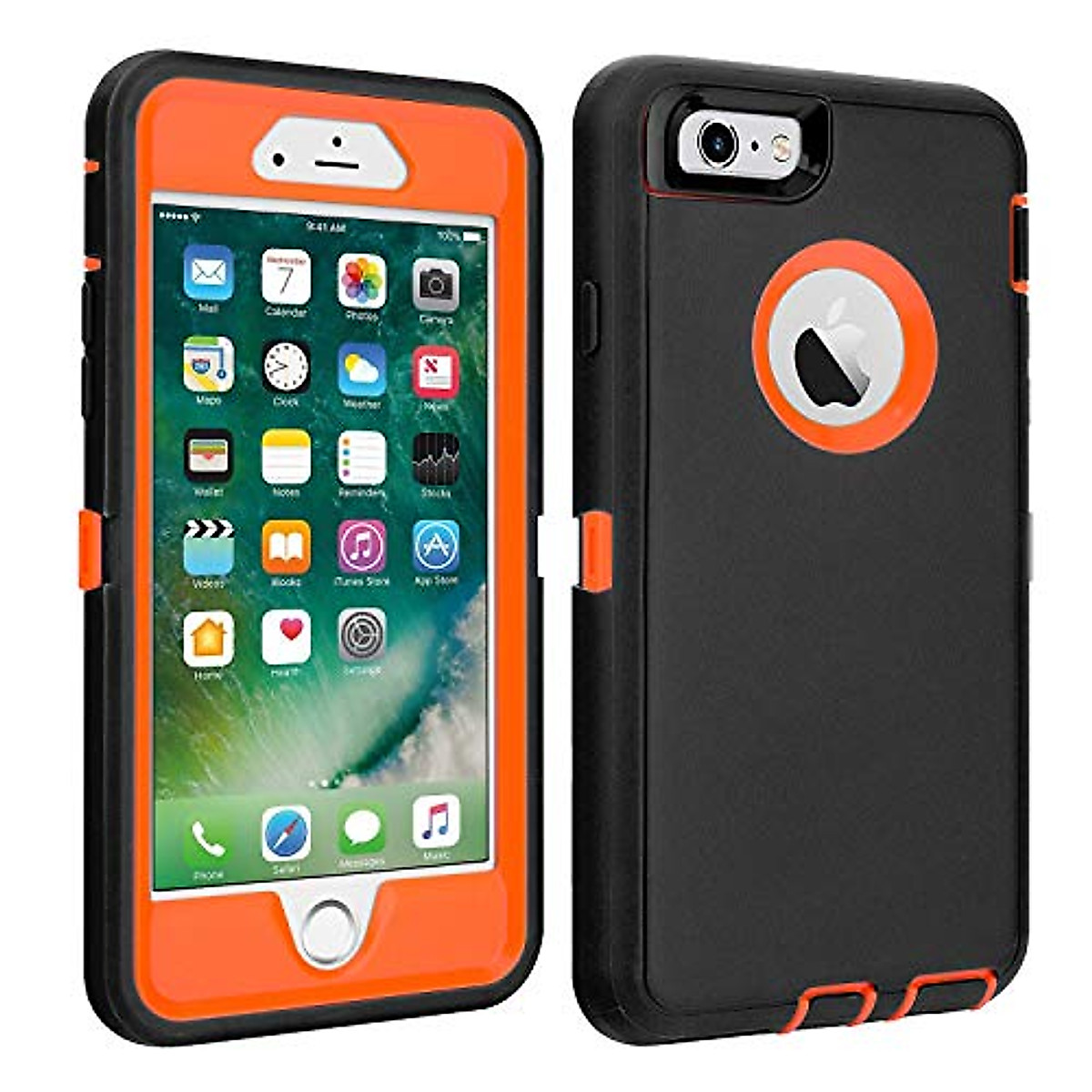 CAFEWICH iPhone 6/6S Case Heavy Duty Shockproof High Impact Tough Rugged Hybrid Rubber Triple Defender Protective Anti-Shock Silicone Mobile Phone Cover for iPhone 6/6S 4.7"(Black Orange)