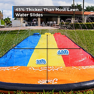 JAMBO 16Ft Premium 3 Lane Slip Splash and Slide with Bodyboards, Heavy Duty Water Slide- Advanced 3-Way Sprinkler System, Splash Mat Splash Pad Backyard Waterslide Outdoor Water Toys n Slides for Kids