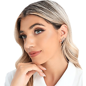 3 Pairs 925 Sterling Silver Hoop Earrings 14K White Gold Plated Small Silver Hoop Earrings for Women Huggie Cartilage Hoop Earrings for Women Men (8 10 12MM)