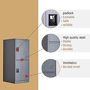 MECOLOR Vertical Single Tier Small Locker with Padlock latche 2 or 3 Compartment Storage for Employee,Home,Office,School,Kids (Dark Grey, P2V)