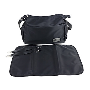 Purse Diaper Bag in Black Nylon with Matching Changing Pad Stroller Straps Premium Zippers 11 Pockets Insulated for Baby Bottles Crossbody Silver Tone Hardware Spacious Perfect for Moms on The Go