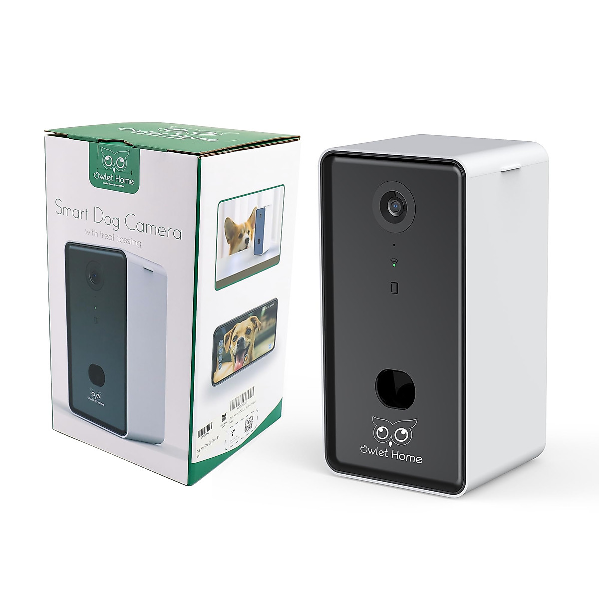 Owlet Home Pet Camera with Treat Dispenser Tossing for Dogs/Cats, 2.4Ghz & 5Ghz WiFi, 1080P Camera, Live Video, Auto Night Vision, 2-Way Audio, Compatible with Alexa, pre-Recorded Voice Message