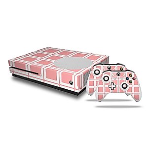 WraptorSkinz Decal Vinyl Skin Wrap Compatible with Xbox One S Console and Controllers - Squared Pink