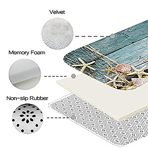 Seashell Nautical Fishing Nets Conch Starfish Beach Ocean Bathroom Shower Curtain 72" x 72" and Rugs 20" x 31" Accessory Decor with Bath Mat, U-Shaped Contour, Toilet Lid Cover and Hooks Set of 4 PCS