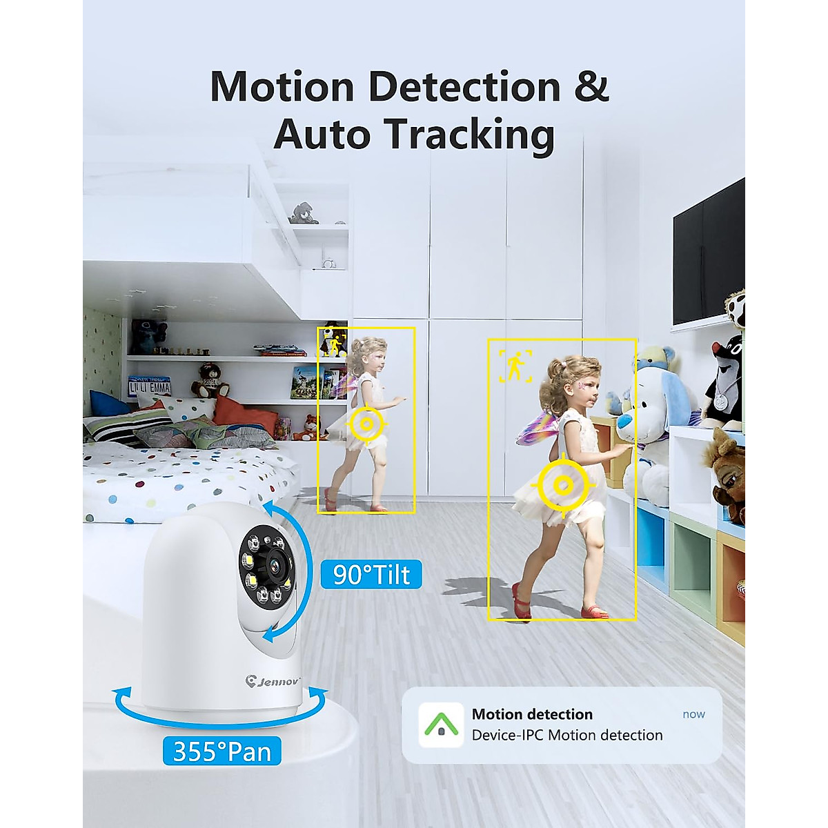 Jennov 2K Pan/Tilt Indoor Cameras for Home Security - 2.4 GHz Pet Dog Camera with Phone App, WiFi Baby Camera Monitor, Color Night Vision, Motion Detection, Auto Tracking, Compatible with Alexa