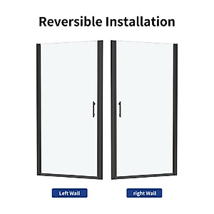 ACE DECOR 30-31.4" W x 72" H Frameless Pivot Shower Door, 1/4" (6mm) Clear SGCC Tempered Glass Shower Door, Pivot Swing Shower Glass Door in Matte Black Finish, Reversible Installation