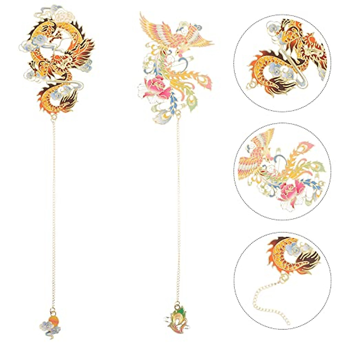 Sewroro Metal Bookmark with Chain: 2pcs Book Page Marker Decorative Book Mark with Chinese Mythology Figure Charm for Book Lover Graduation Gift