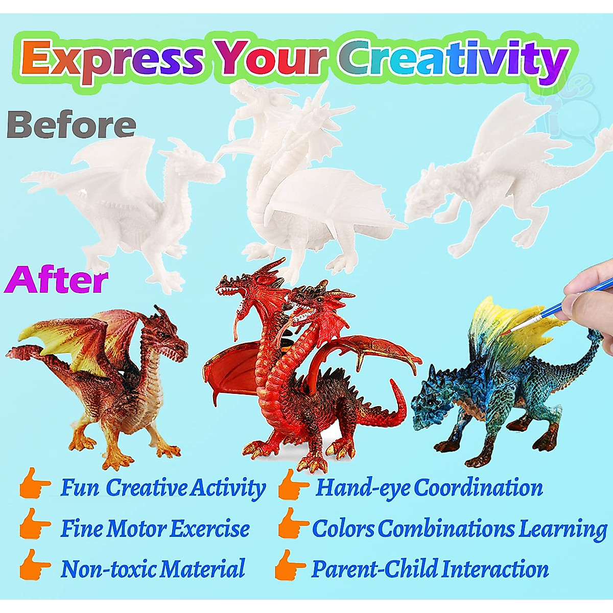 Yileqi Paint Your Own Dragons Painting Kit, Dragon Toys Arts and Crafts for Kids Age 4 5 6 7 8 9 Years Old, Dragon Party Favor Art Supplies DIY Activities Kit for Kids Birthday Gift