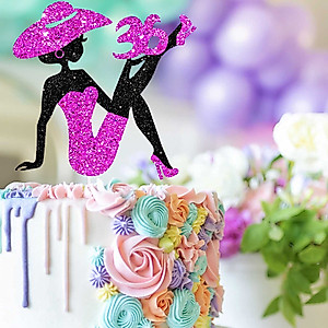 Sitting Girl Cake Topper Picks for Girl Lady 36th Birthday Makeup Spa Theme Party Decoration Supplies 36 Silhouette High Heeled Girl Cake Decor Purple Glitter
