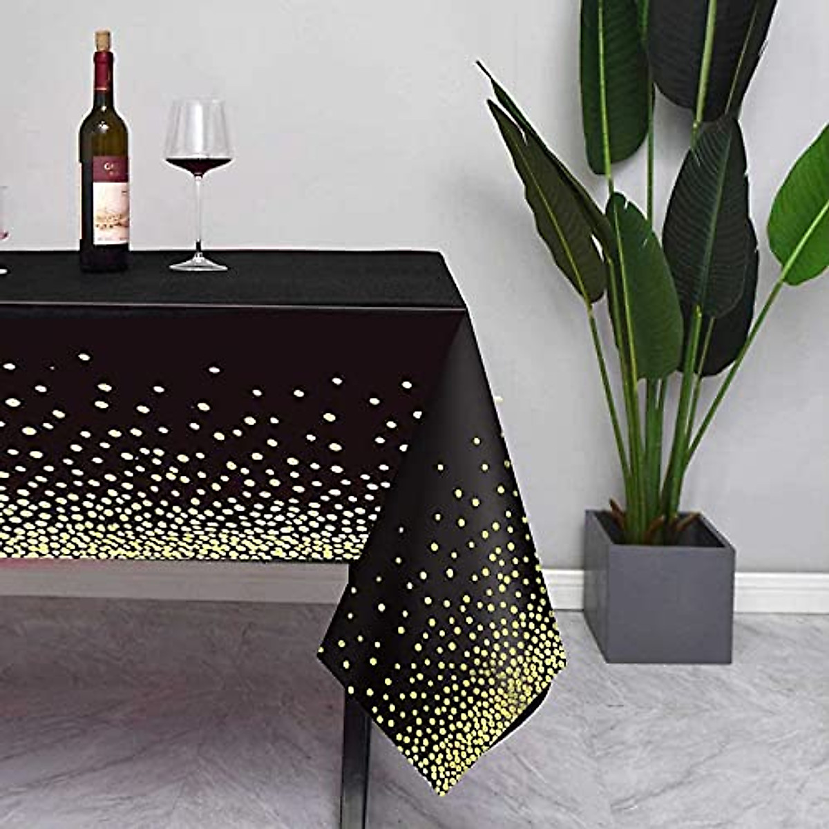 FECEDY 4 Packs 54 x 108 Inch Premium Black Disposable Plastic Table Cover Waterproof Disposable Tablecloths for Rectangle Tables up to 8 ft in Length Party Decorations Indoor & Outdoor