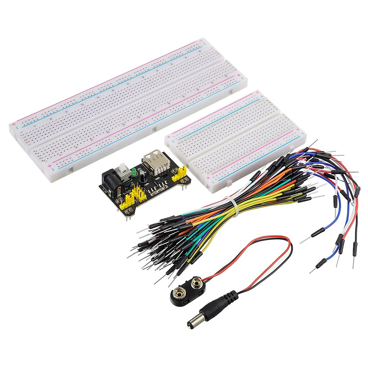 HUAREW Breadboard Kit with Power Supply Module， Jumper Wires，Battery Clip，830 & 400 tie-Points Breadboard