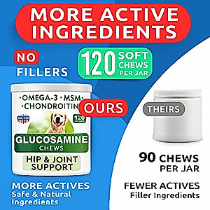 Glucosamine Dog Treats - Joint Pain Relief Supplement - Advanced Formula with Chondroitin, MSM, Omega-3 - Hip & Joint Care - Made in USA - Chicken Flavor - 120 Chews