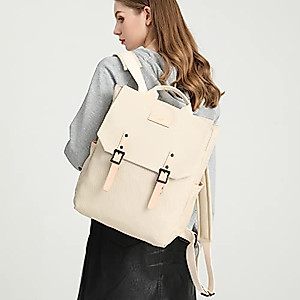 NOL Natural Organic Lifestyle Classic Casual Daypack Backpacks Durable Cotton Leather Vintage Rucksack fit 14 Inch Laptop Bag (Beige)