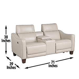Steve Silver Furniture Ivory Dual-Power Leather Loveseat, Wall Saver Design, Transitional Style, Top Grain Leather, USB Charging Port, Power Headrest and Power Footrest, 39" D x 71" W x 38" H, Ivory
