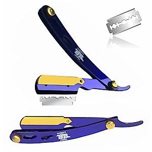 Professional Barbershop Purple Straight Edge Shaving Razor Folding Knife Blade