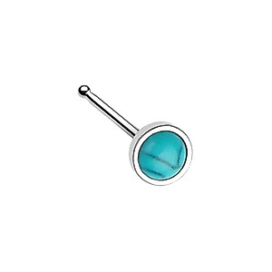 Freedom Fashion Synthetic Turquoise Stone 316L Surgical Steel Nose Stud Ring (20 GA, 9/32", Steel)