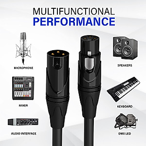 LyxPro 100 Feet XLR Microphone Cable Balanced Male to Female 3 Pin Mic Cord for Powered Speakers Audio Interface Professional Pro Audio Performance and Recording Devices - Black