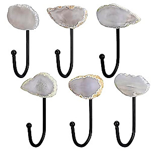 Agate Wall Hooks for Hanging, Decorative Wall Hook, Coat Hooks Wall Mounted Hat Hooks for Wall, Key Hooks Holder Heavy Duty J Hooks for Purse Bag Towel (Natural Color 6 Pack)