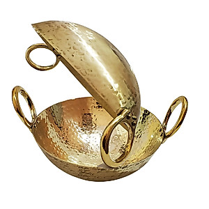 Pure Source India Heavy Duty Brass Kadhai, for Cooking Serving,(Brass Kadai 10 x 3.5 Inch)