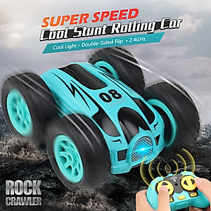 Meryi Mini Stunt RC Cars Toy, 4WD 2.4Ghz Remote Control Car Double Sided Rotating Vehicles, Kids Toy for Boys & Girls Birthday, No Battery