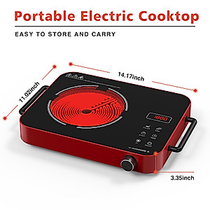 Portable Electric Cooktop, Electric Stove Single Burner Ceramic Cooktop 110v with Plug, Hot Plate Electric Countertop, Child Safety Lock, Timer,1800W Infrared Burner,Touch and Knob Control