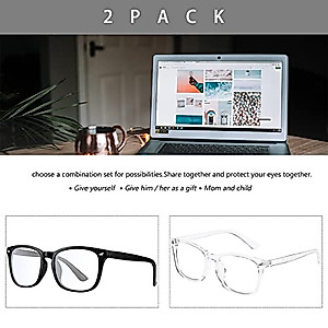 CHBP Blue-Light-Blocking-Glasses for Women Computer Glasses Man，2 Pack Gaming Eyeglasses Fashion Frame(black+transparent)