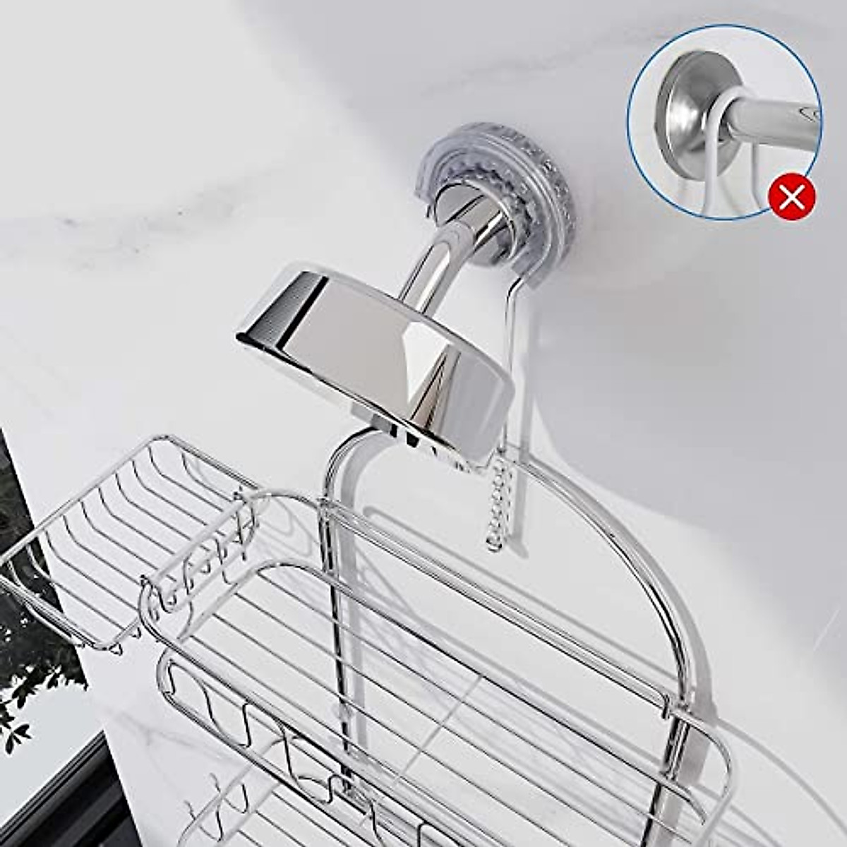 Neahom Hanging Shower Caddy Over Shower Head for Bathroom Silver, Stainless Steel Soap Holder & Razor Holder & Hooks, Hanging Shower Shelf Organizer, Storage Rack, Rustproof, Anti-Swing