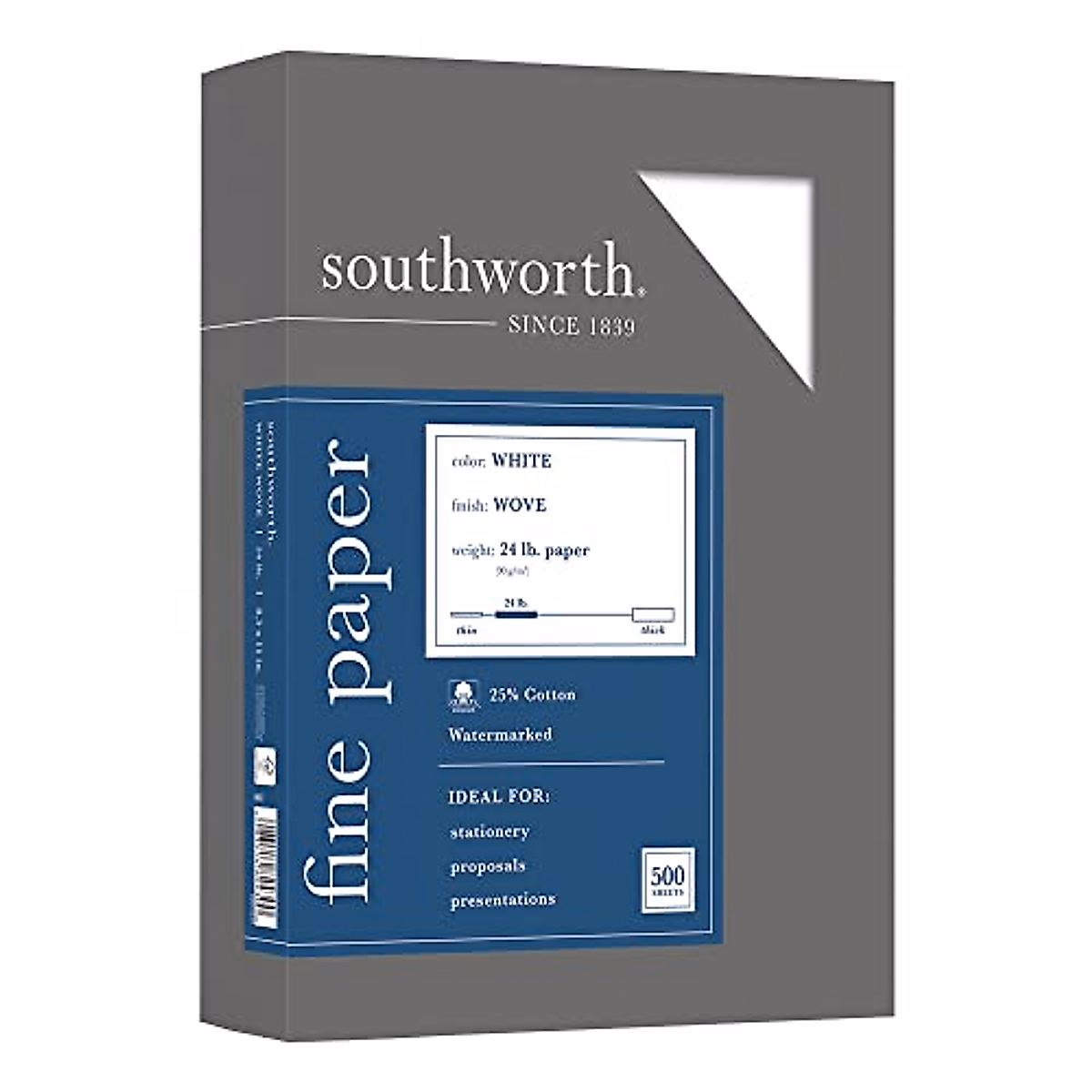 Southworth® 25% Cotton Business Paper, 8 1/2" x 11", 24 Lb, White, Box Of 500