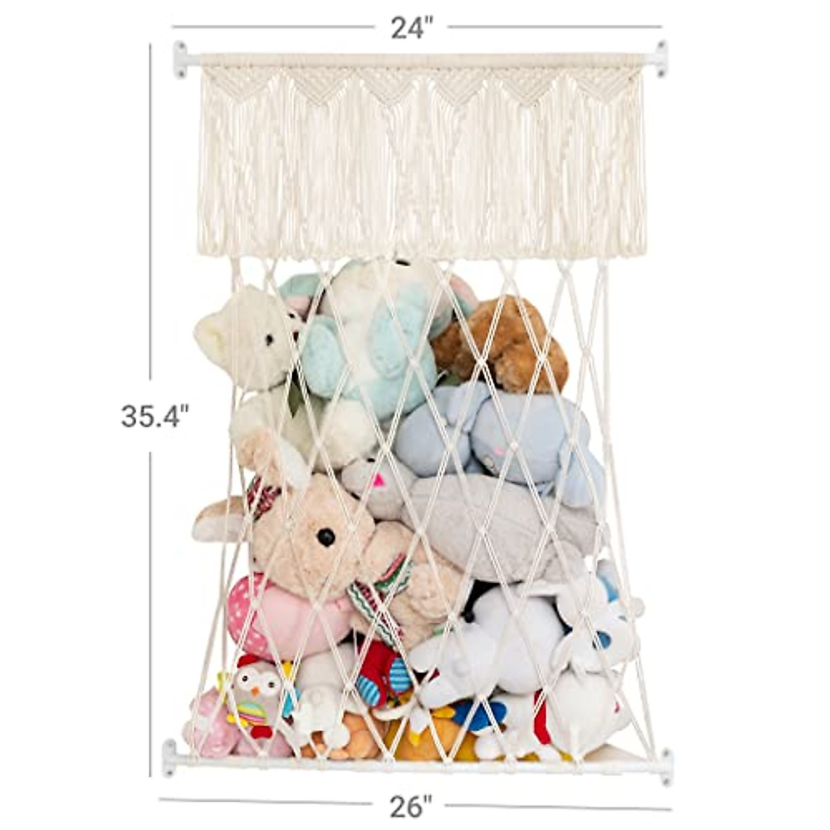 Dahey Over The Door Organizer with 4 Pockets Boho Door and Stuffed Animal Storage Hammock Hanging Toy Storage Organizer for Nursery Kid Playroom Bedroom