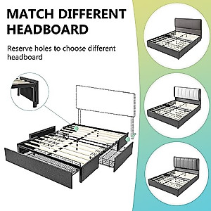 Lumelay Full Size Bed Frame with 3 Storage Drawers, Fabric Upholstered Platform Bed Frame Full No Fixed Headboard,Strong Matel Frame and Wooden Slats Support No Nosie No Box Spring Needed (Full)
