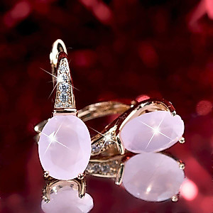 EKIDAZ Pink Moonstone Earring for Women, 925 Diamond Earring Micro-Encrusted Crystal Earrings, Highlight The Temperament Earrings Birthday Valentine's Day Gift for Women/Girls